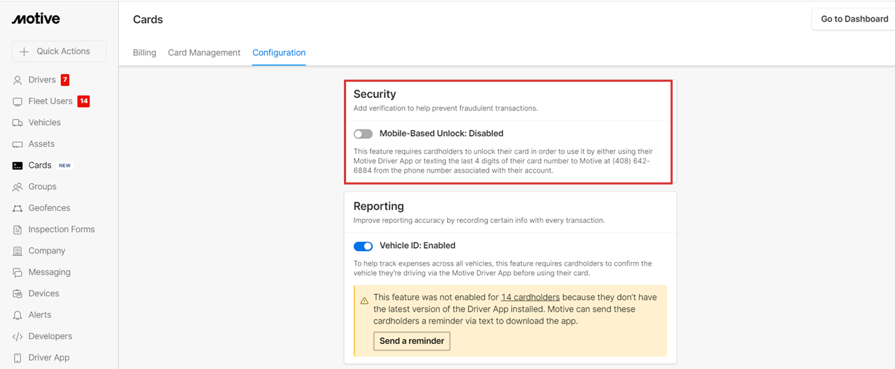How to enable/disable Mobile-Based Card Unlock feature for Motive Cards ...
