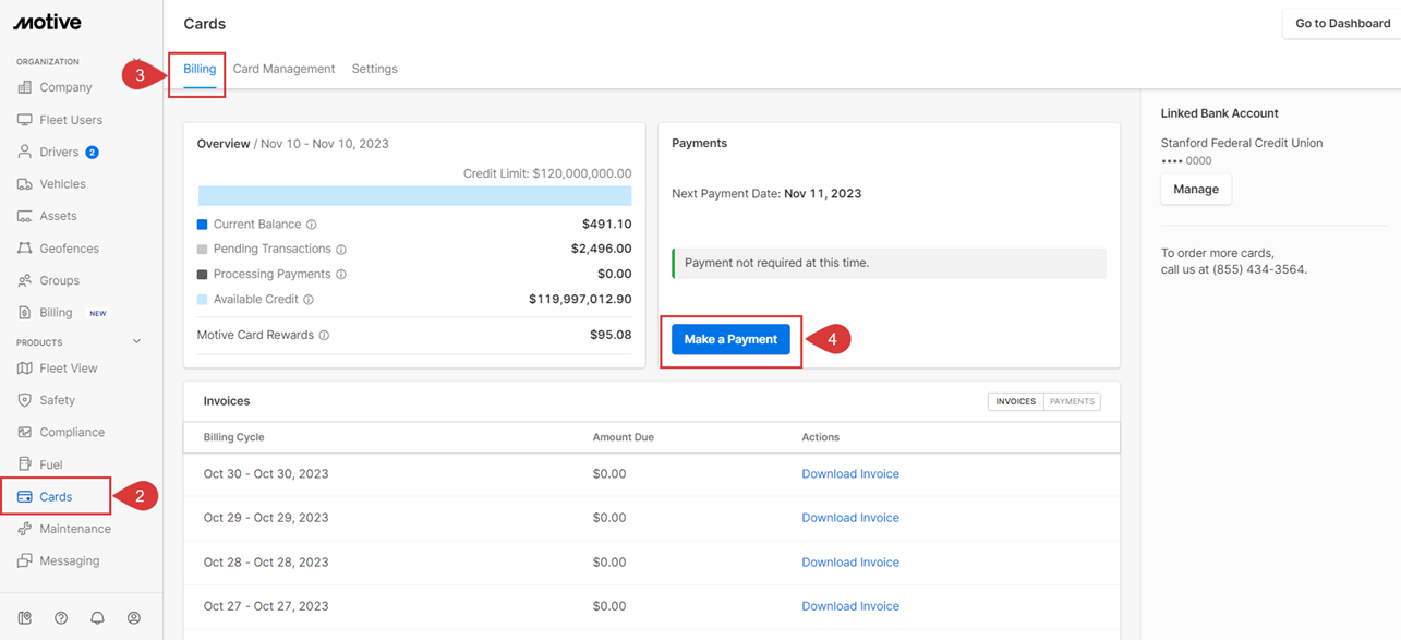 How to pay bill for Motive Cards from Fleet Dashboard – Motive Help Center
