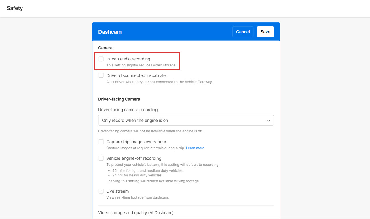 How to enable Audio Recording feature on the Dashcam? – Motive Help Center