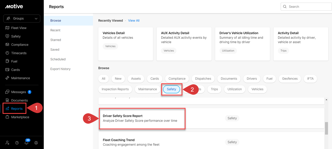 How to view the Driver's Safety Score Report – Motive Help Center