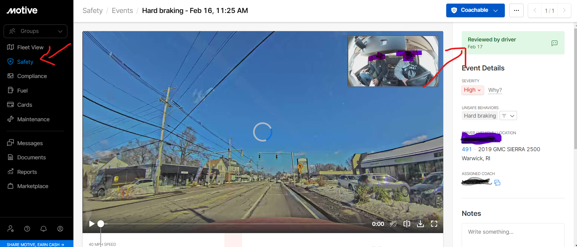 how can I send a note/message along with printed safety event details ...