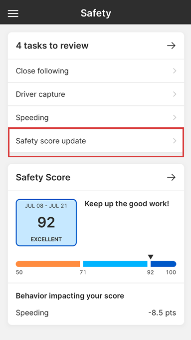 How to view Safety Score and behaviors impacting the Safety Score on ...