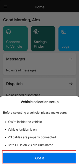 Connect/pair a mobile device to the Vehicle Gateway in the Motive ...