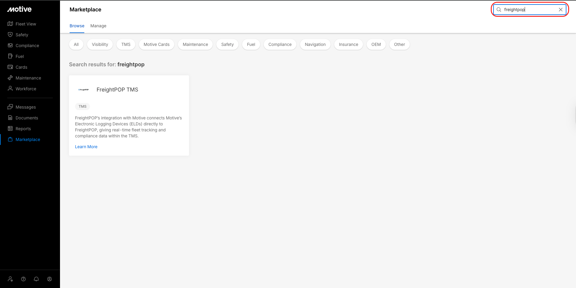 How to enable FreightPOP TMS (1-way) integration – Motive Help Center