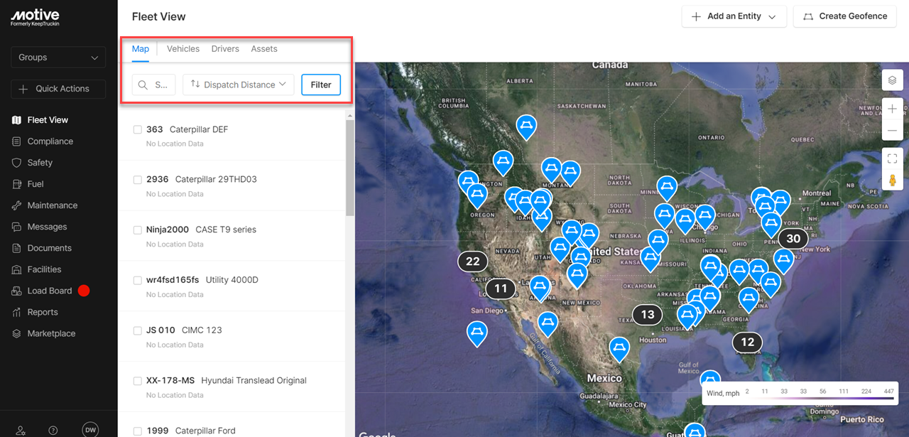 Fleet View and Vehicle icons on the map – Motive Help Center